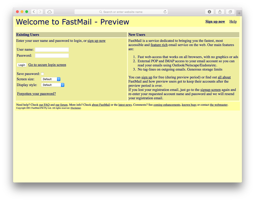 Dec 2: Fastmailʼs homepage through the ages | Fastmail