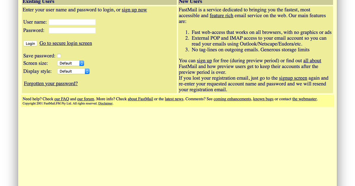 Dec 2: Fastmailʼs homepage through the ages | Fastmail