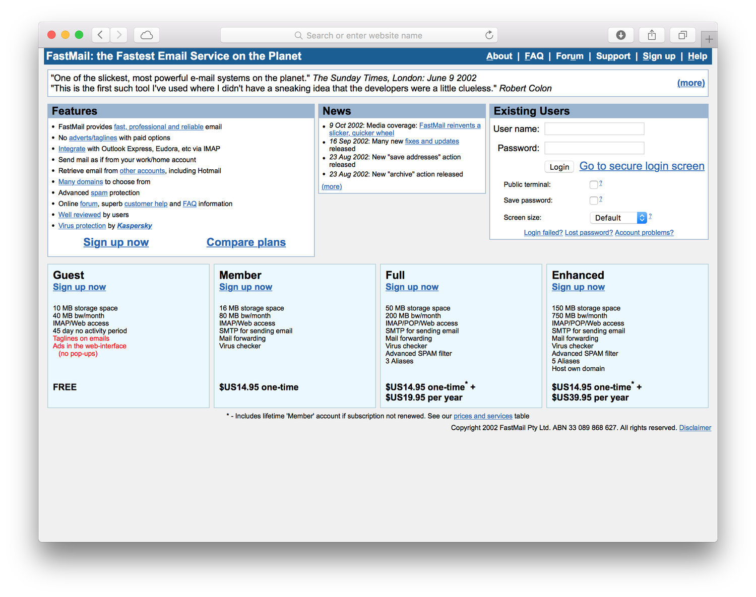 Dec 2: Fastmailʼs homepage through the ages | Fastmail