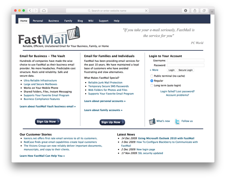 Dec 2: Fastmailʼs homepage through the ages | Fastmail